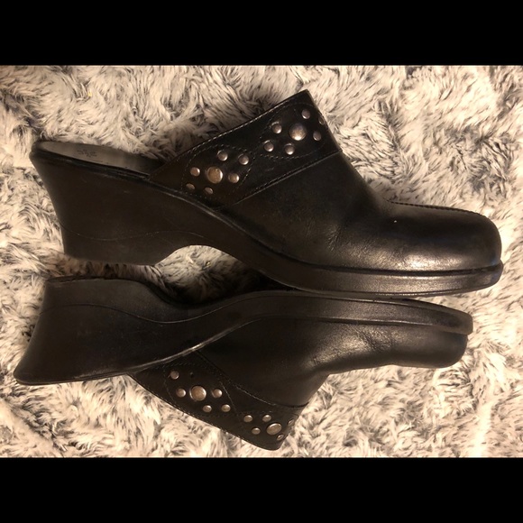 Clarks | Shoes | Womens Clarks Studded Black Leather Slide Clog | Poshmark